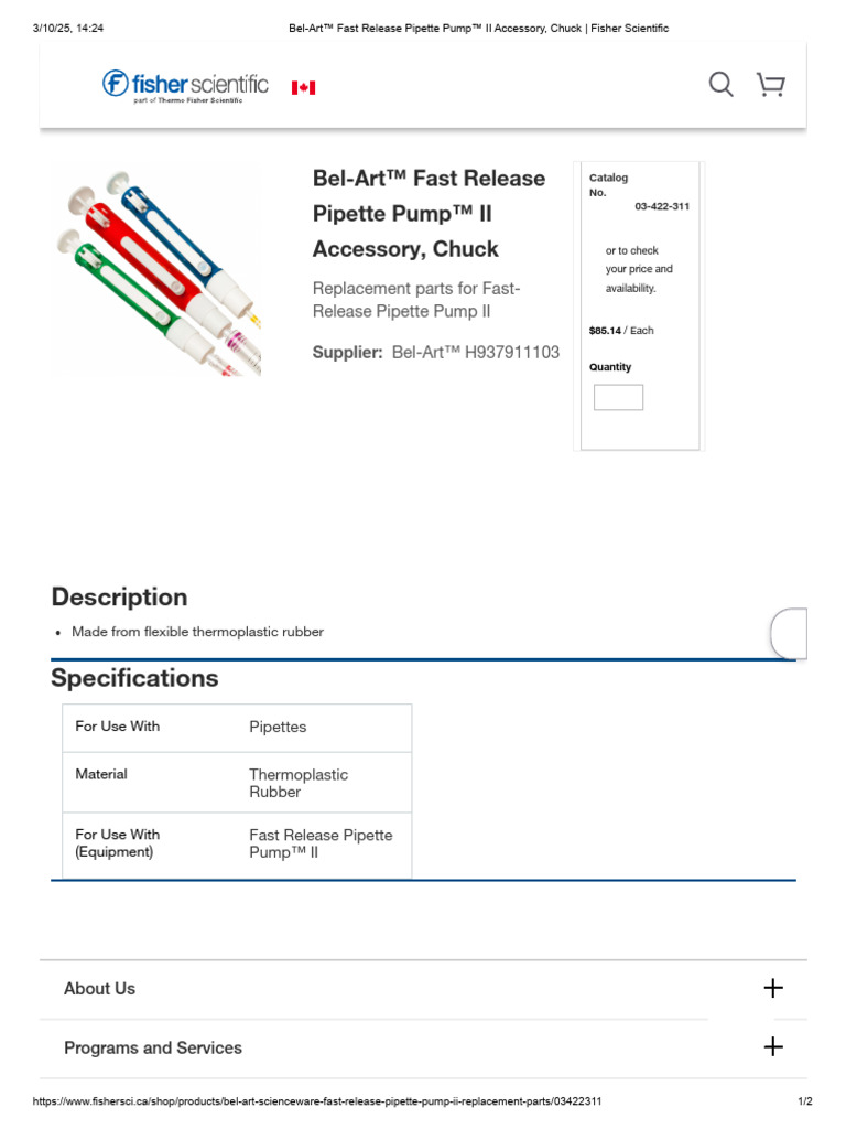 Bel-Art™ Fast Release Pipette Pump™ II Accessory, Chuck - Fisher ...