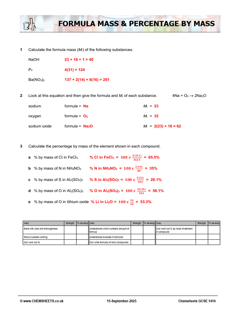 Formula Mass and Percentage by Mass ANS | PDF | Chemical Compounds | Sodium