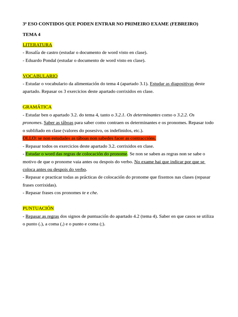 Contidos Que Poden Entrar No Primeiro Exame | PDF