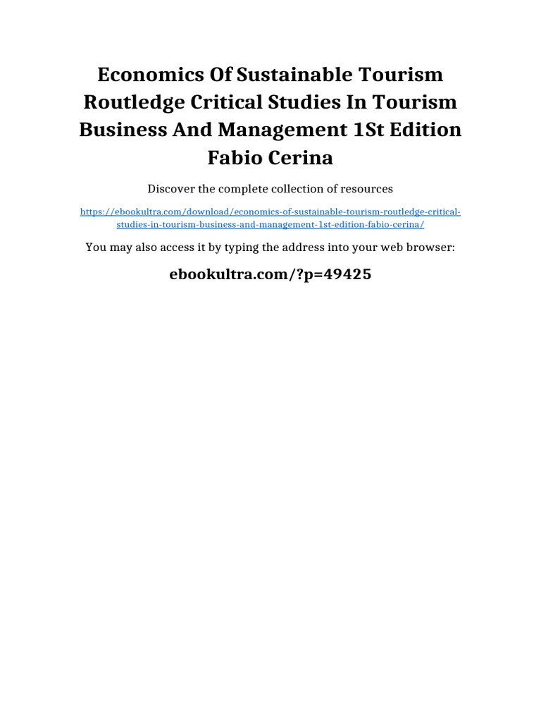 Economics of Sustainable Tourism Routledge Critical Studies in Tourism ...