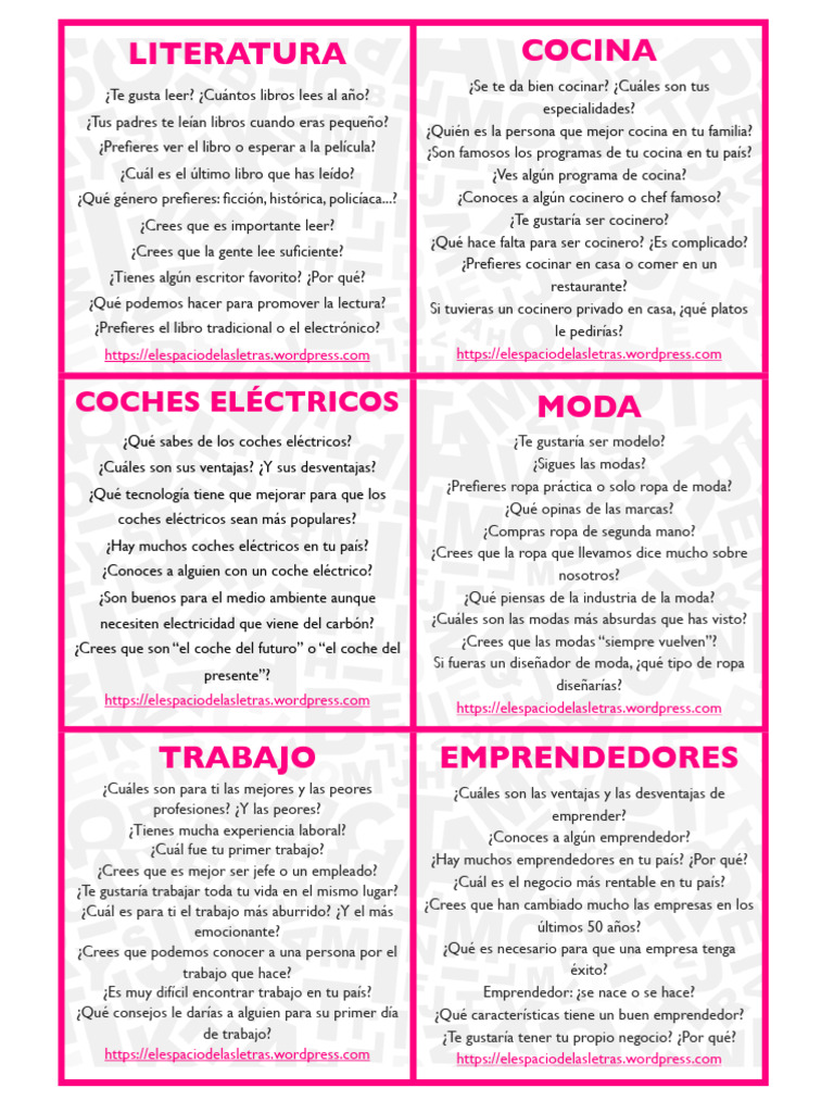 Tarjetas Conversación ELE | PDF | Estereotipos | Iniciativa empresarial