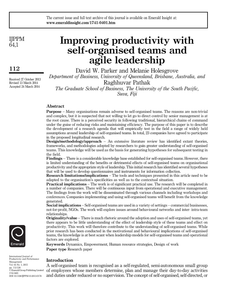 Improving Productivity With Self Organised Teams and Agile Leadership ...