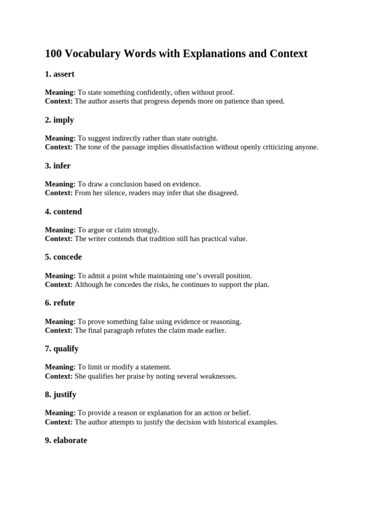 100 Vocabulary Words With Explanations and Context | PDF | Integrity ...