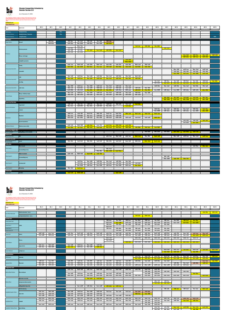 Los Angeles 2028 Olympic Games Competition Schedule by Session | PDF ...