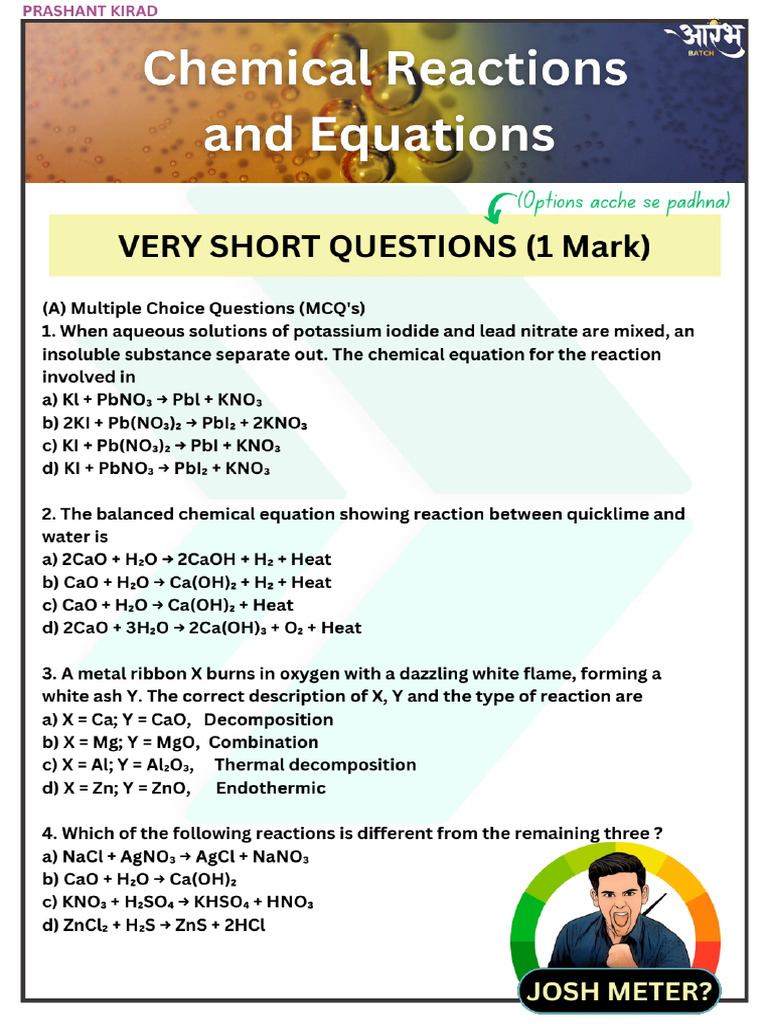 Chemical Equations and Reaction Class 10 | PDF