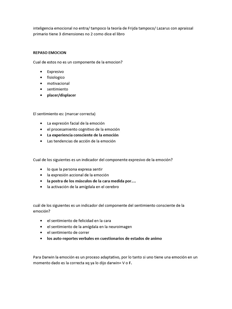 Repaso Teo b Preguntas | PDF | Las emociones | Sensación