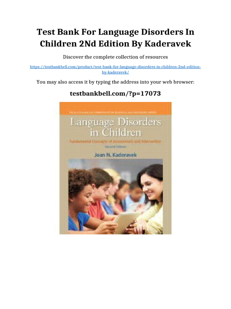 Test Bank for Language Disorders in Children 2nd Edition by Kaderavek ...