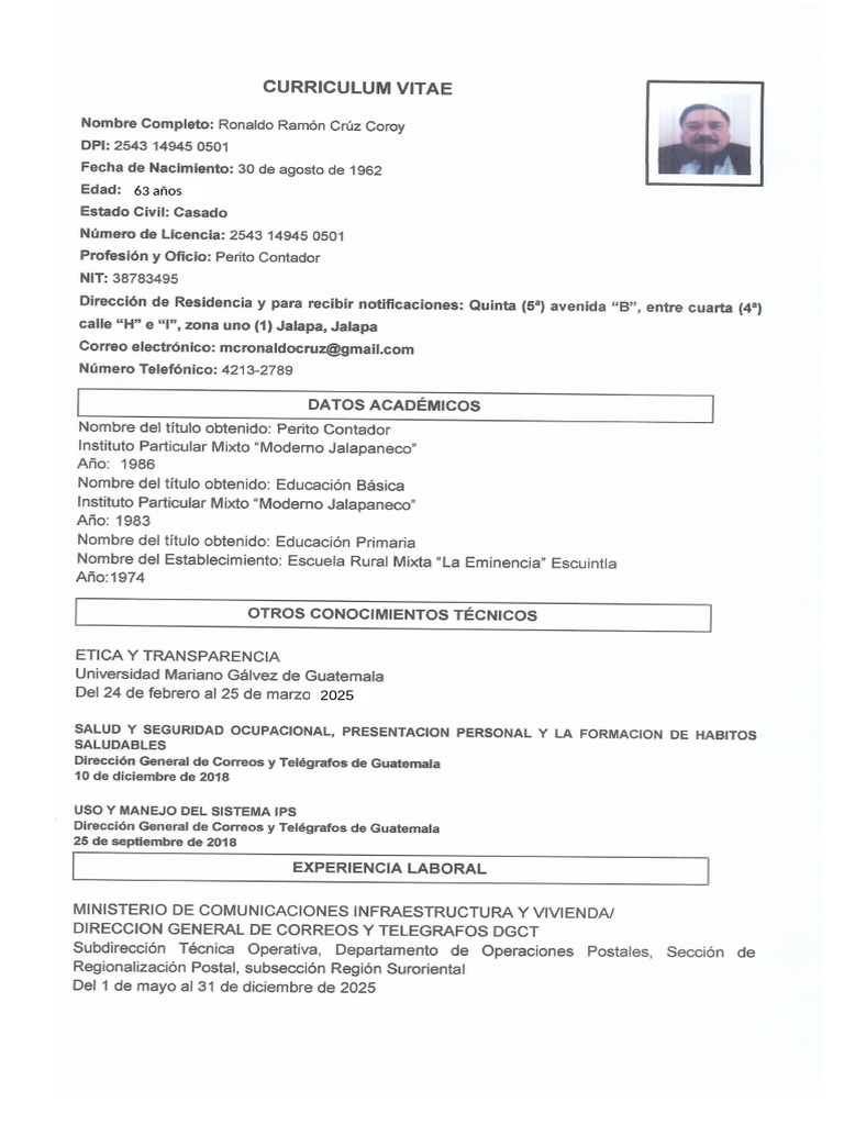 CV Ronaldo Ramón Crúz Coroy | PDF