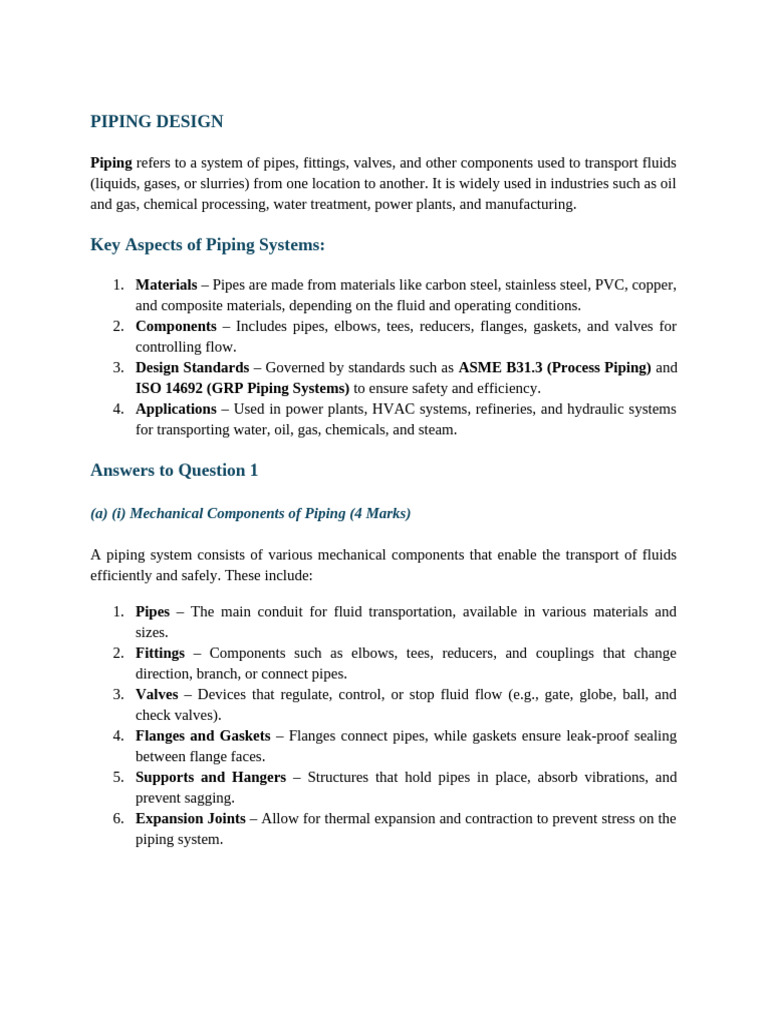 Piping Design | PDF | Pipe (Fluid Conveyance) | Valve
