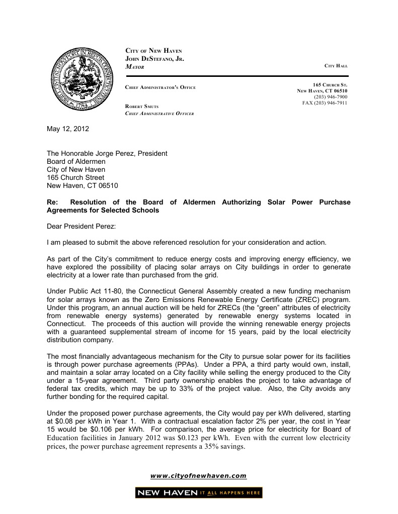 Solar PPA - Cover Letter | Solar Power | Sustainable Development