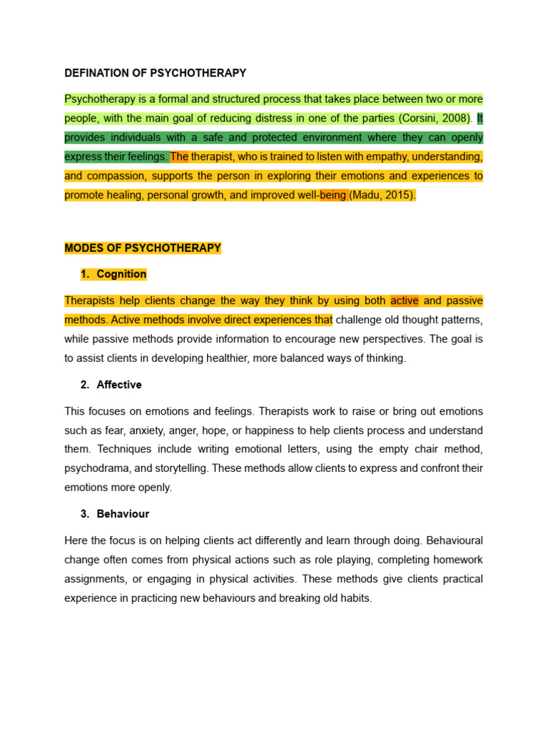 Psychotherapy Extra Notes | PDF