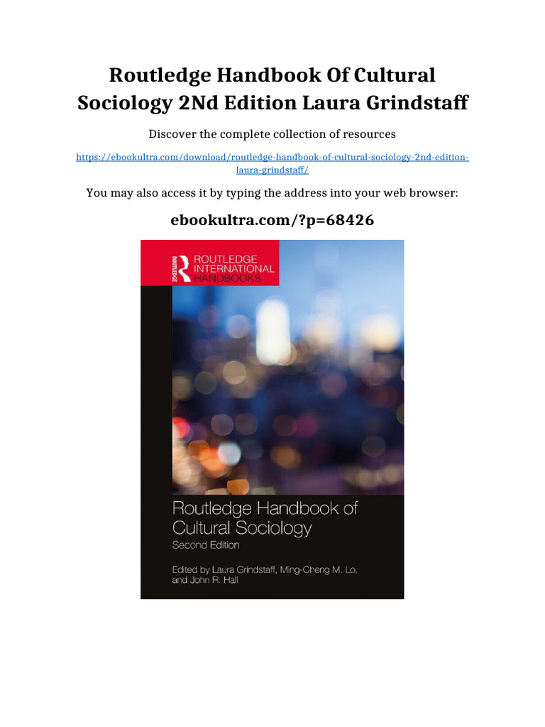 Routledge Handbook of Cultural Sociology 2nd Edition Laura Grindstaff ...