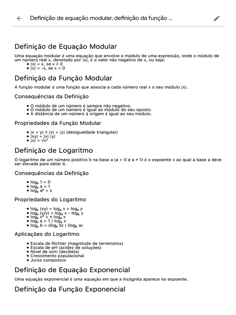 Definição de Equação Modular, Definição Da Função ... | PDF ...
