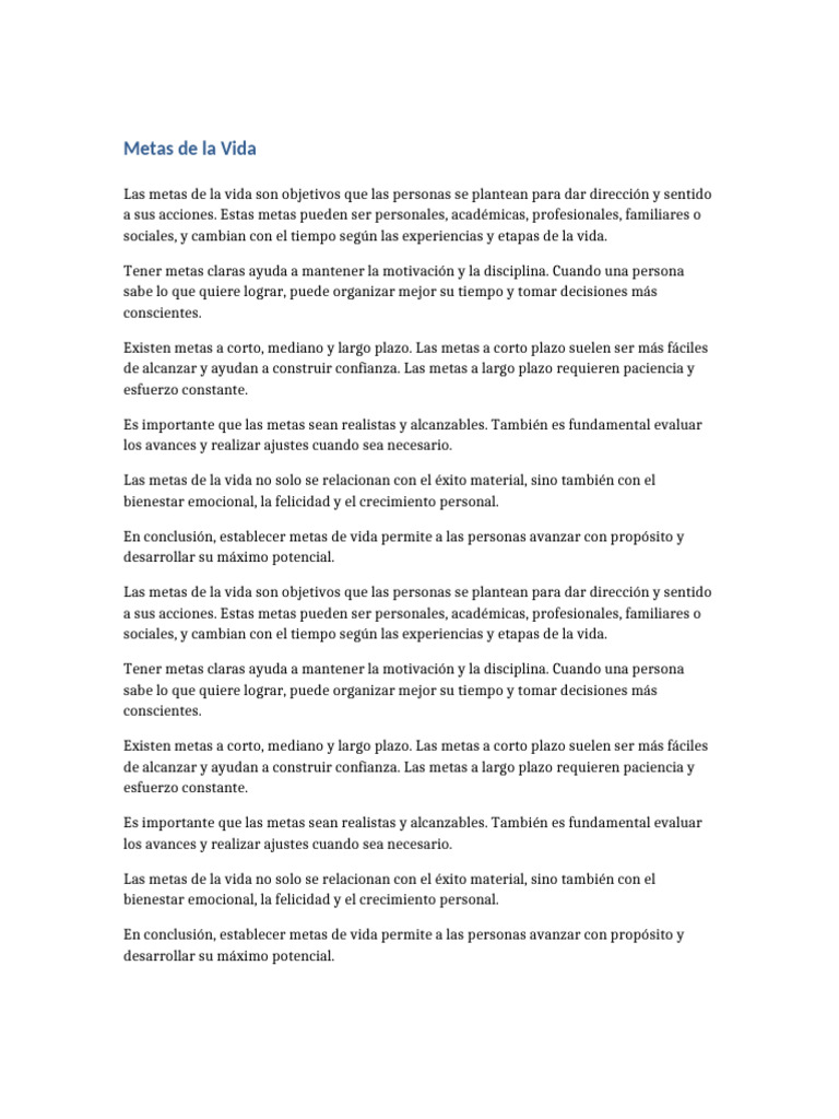 Metas de La Vida | PDF | Motivacional | Motivación