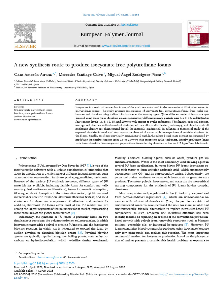 2023 A New Synthesis Route To Produce Isocyanate-Free Polyurethane ...