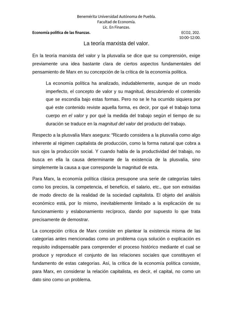 Teoría Marxista Del Valor | PDF | Karl Marx | marxismo