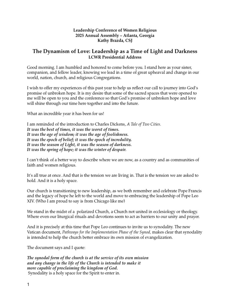 Presidential Address - Kathy Brazda CSJ | PDF | Prayer | Jesus