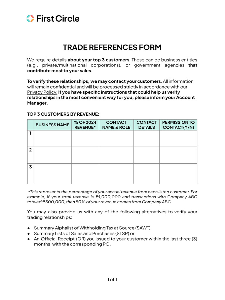 2025 Trade References Form First Circle (1).Docx | PDF