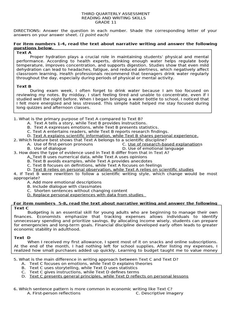 Reading&Writing3rdQ | PDF | Narrative | Attention