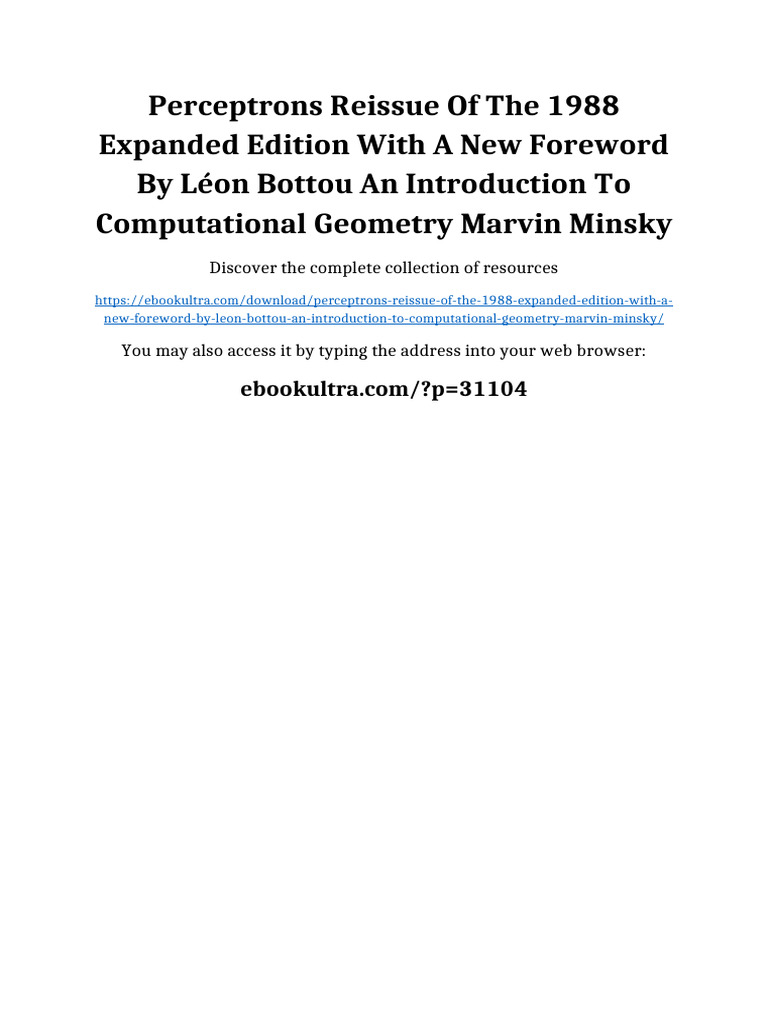 Perceptrons Reissue of the 1988 Expanded Edition with a new foreword by ...