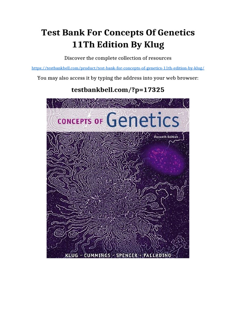 Test Bank for Concepts of Genetics 11th Edition by Klug Complete ...