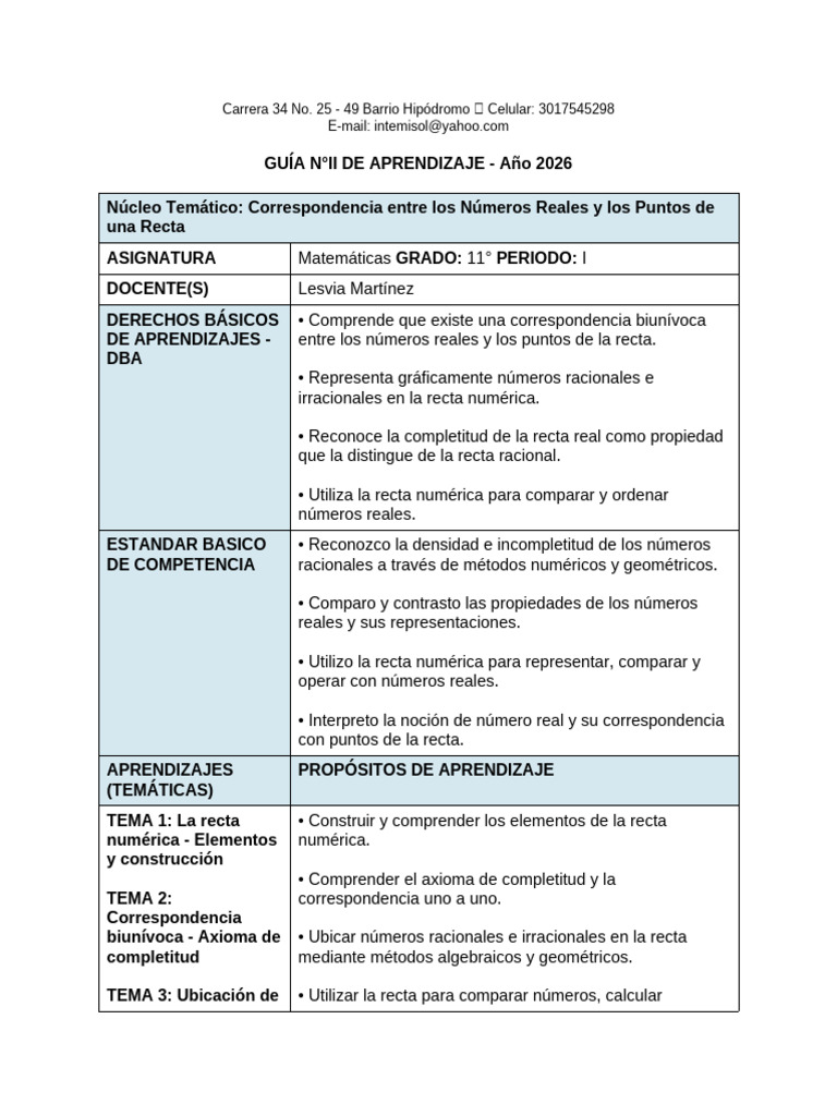Guia Correspondencia Recta 11mo | PDF | Número Real | Álgebra abstracta