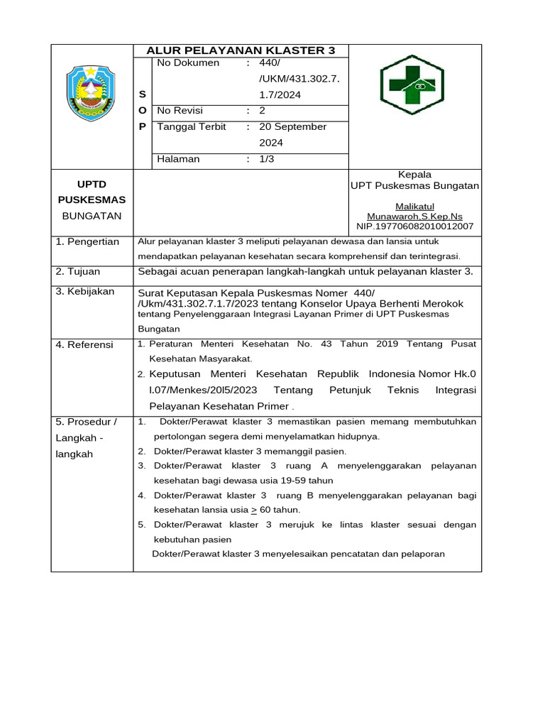 Sop Alur Pelayanan Klaster 3 | PDF
