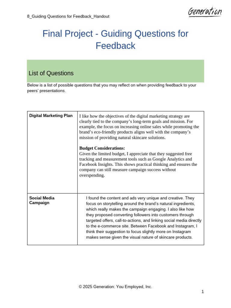 Copy of 8_Guiding Questions for Feedback_Handout (1) | PDF | Digital ...