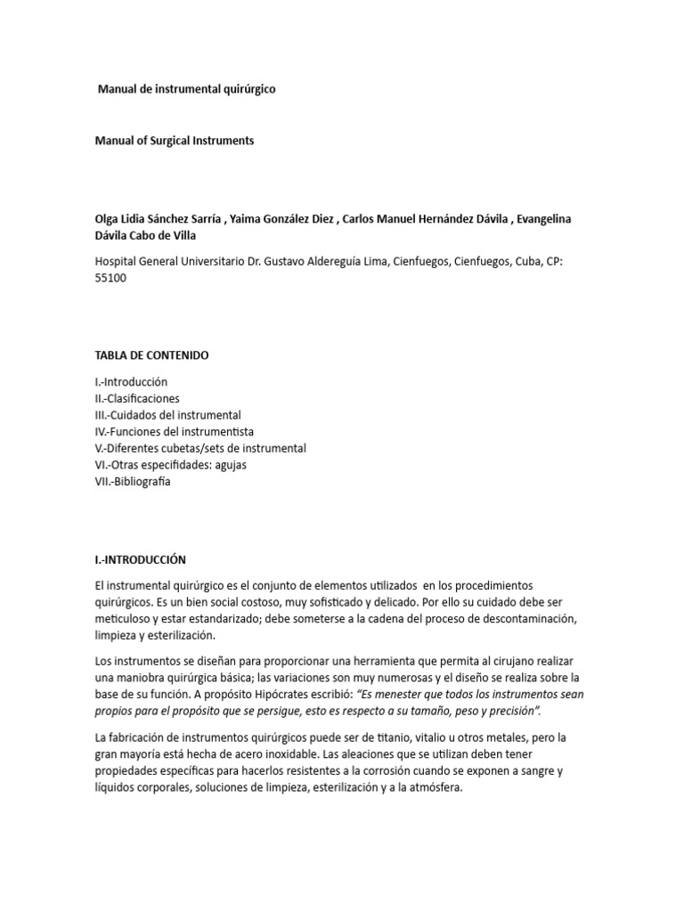 Manual de Instrumental Quirúrgico | PDF | Acero inoxidable | Aleación