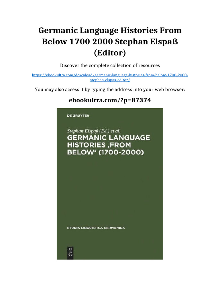 Germanic Language Histories From Below 1700 2000 Stephan Elspaß (Editor ...