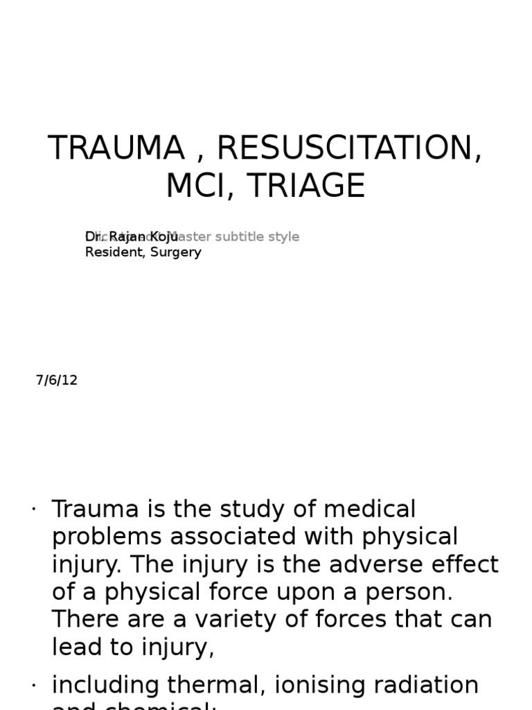Trauma, Resuscitation, Mci, Triage | PDF | Major Trauma | Emergency ...
