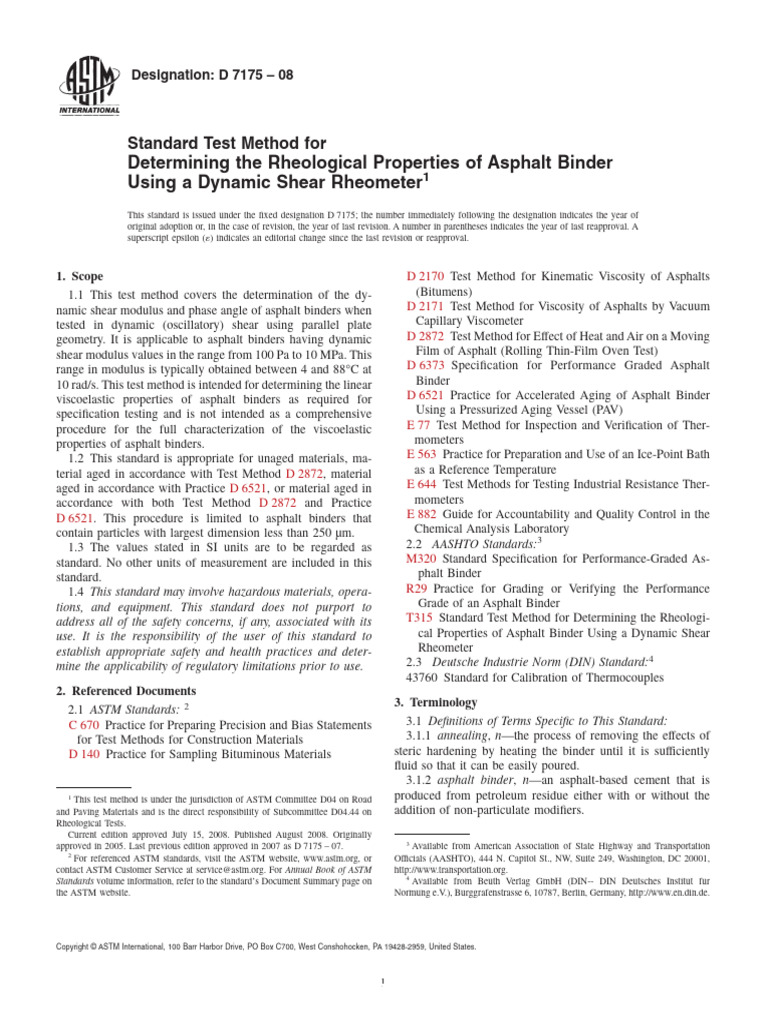Astm D7175-08 | PDF | Thermometer | Viscoelasticity