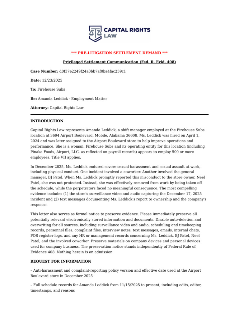 Demand Letter - Amanda Leddick | PDF | Sexual Harassment | Lawsuit