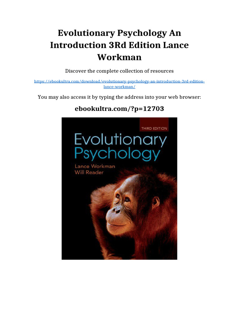 Evolutionary Psychology An Introduction 3rd Edition Lance Workman Full ...