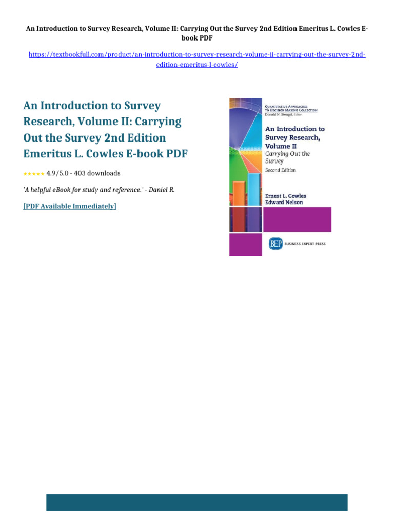 An Introduction to Survey Research, Volume II: Carrying Out the Survey ...