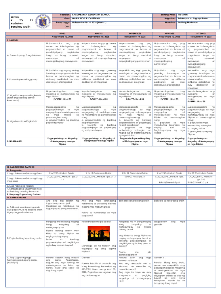 DLL Esp 6-Q3-Week 1 | PDF