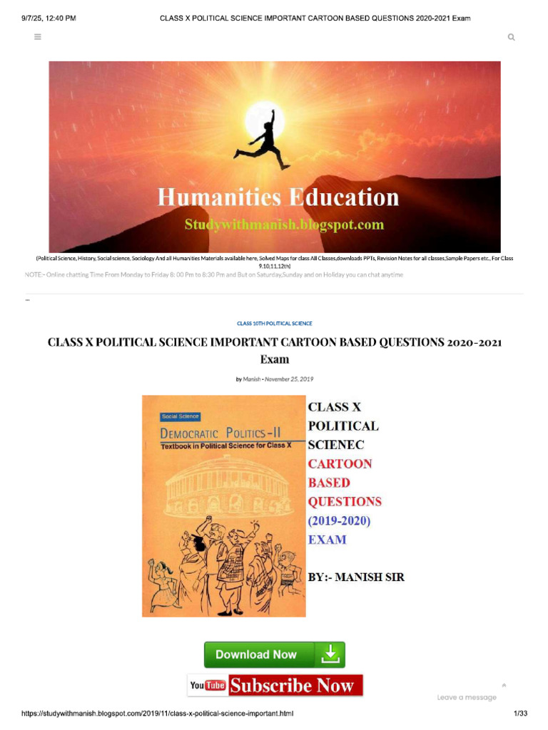Class 10th Civics Cartoon Based Questions. | PDF