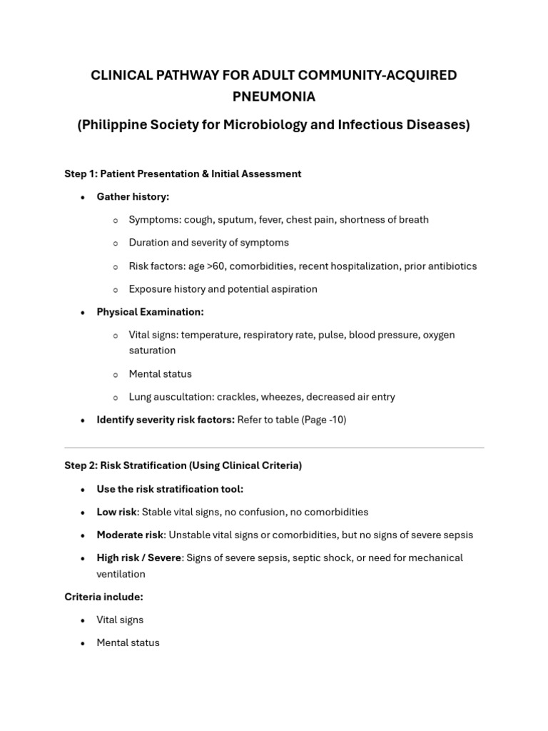 Clinical Pathway For Adult Community | PDF | Pneumonia | Sepsis