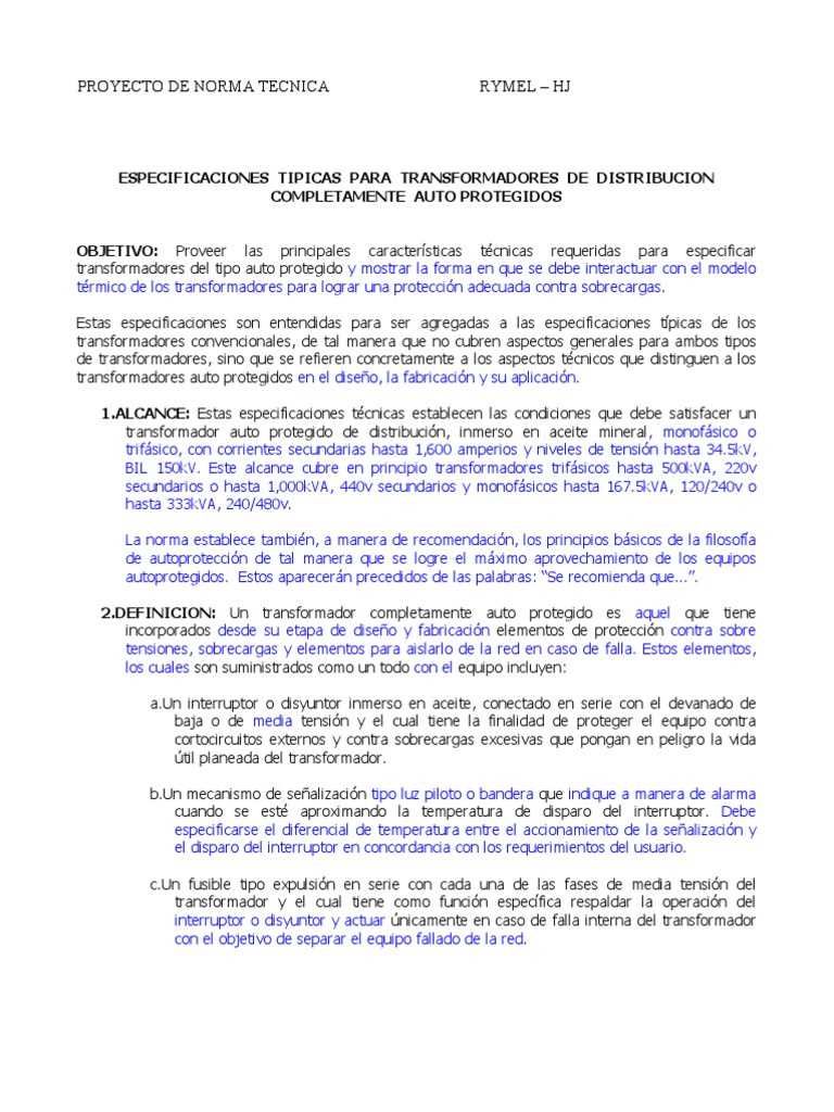 Transformadores de Distribucion RYMEL Especificaciones | PDF | Fusible ...