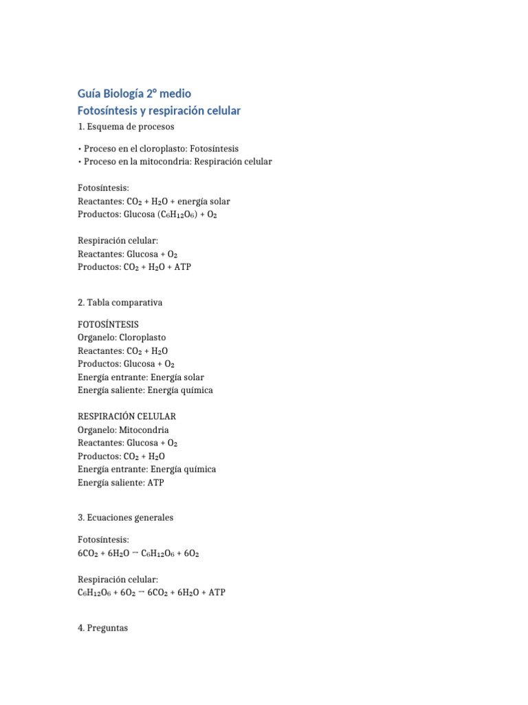 Fotosintesis y Respiracion Celular-1 | PDF