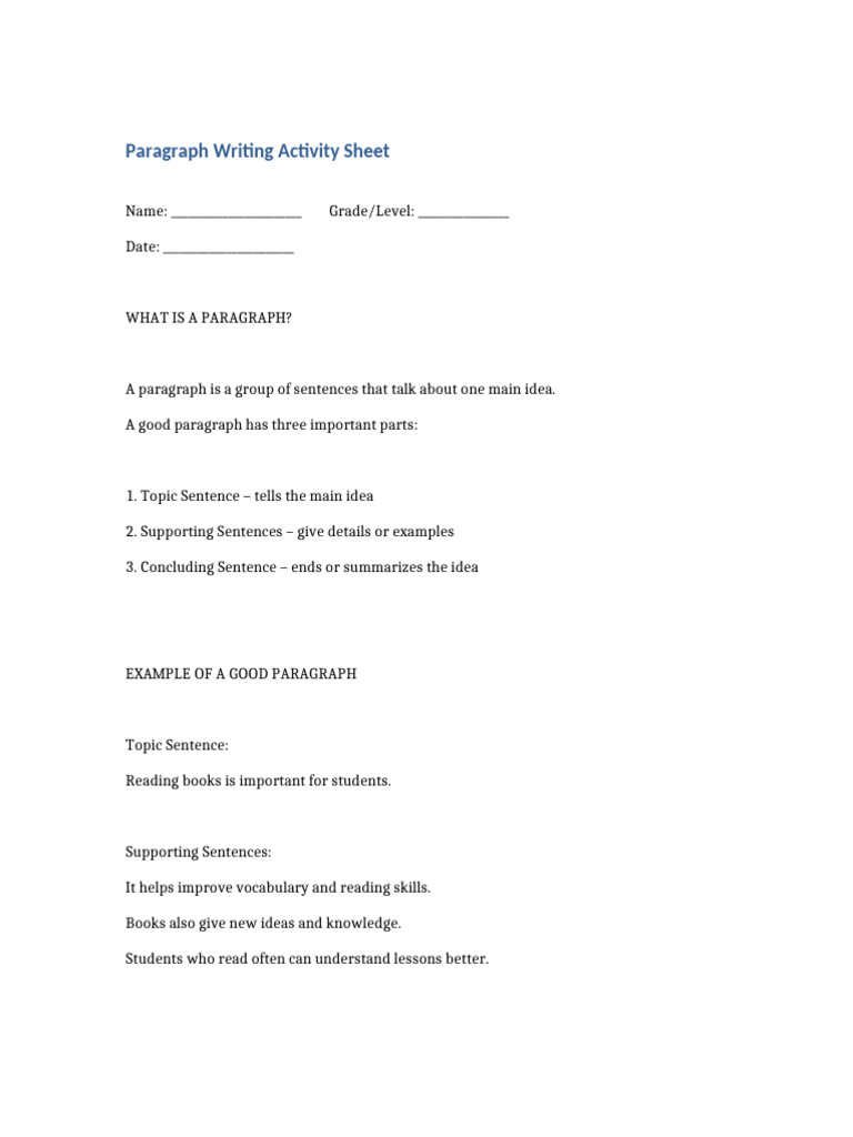 Paragraph Writing Activity Sheet | PDF