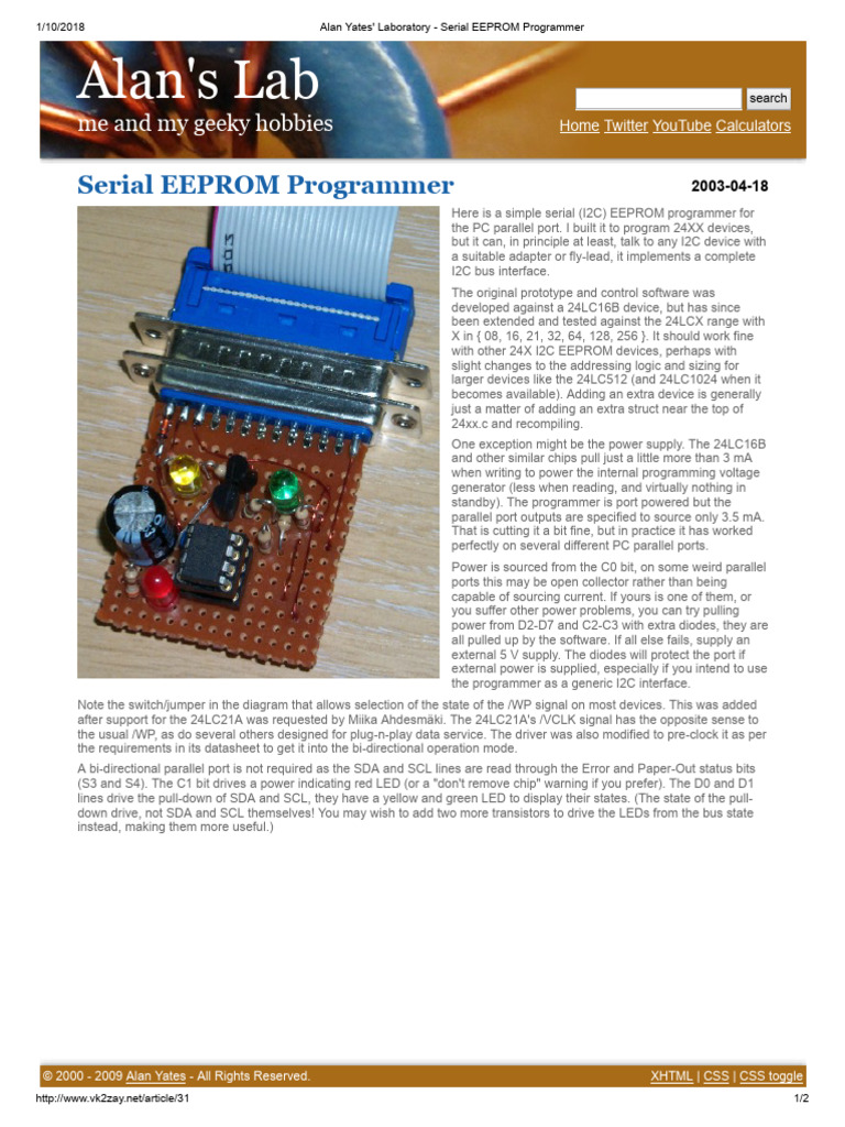 Alan Yates' Laboratory - Serial EEPROM Programmer | PDF | Computer ...