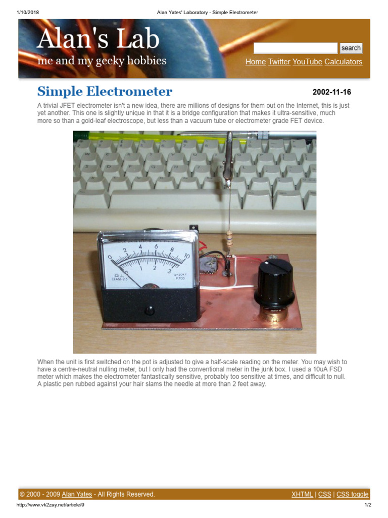 Alan Yates' Laboratory - Simple Electrometer | PDF | Capacitor ...