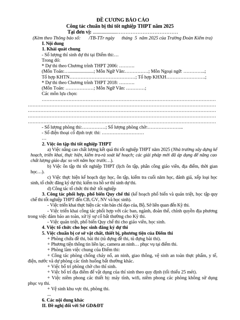 De Cuong Gui Cac Don VI Bao Cao | PDF