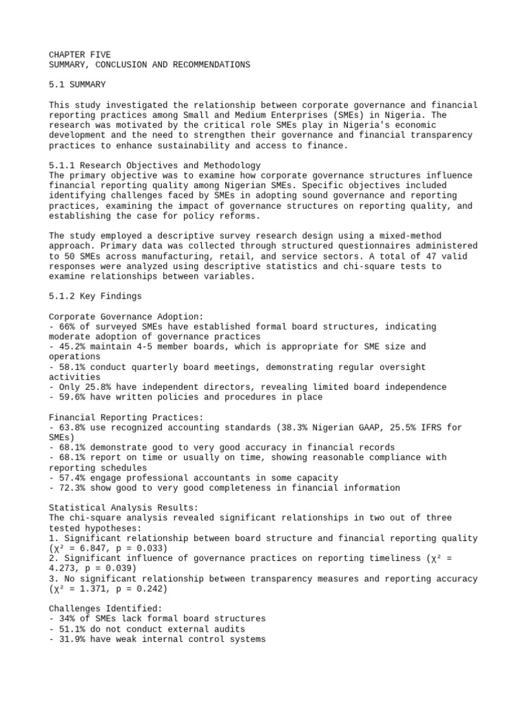 Chapter 5 Summary Conclusion | PDF | Governance | Policy
