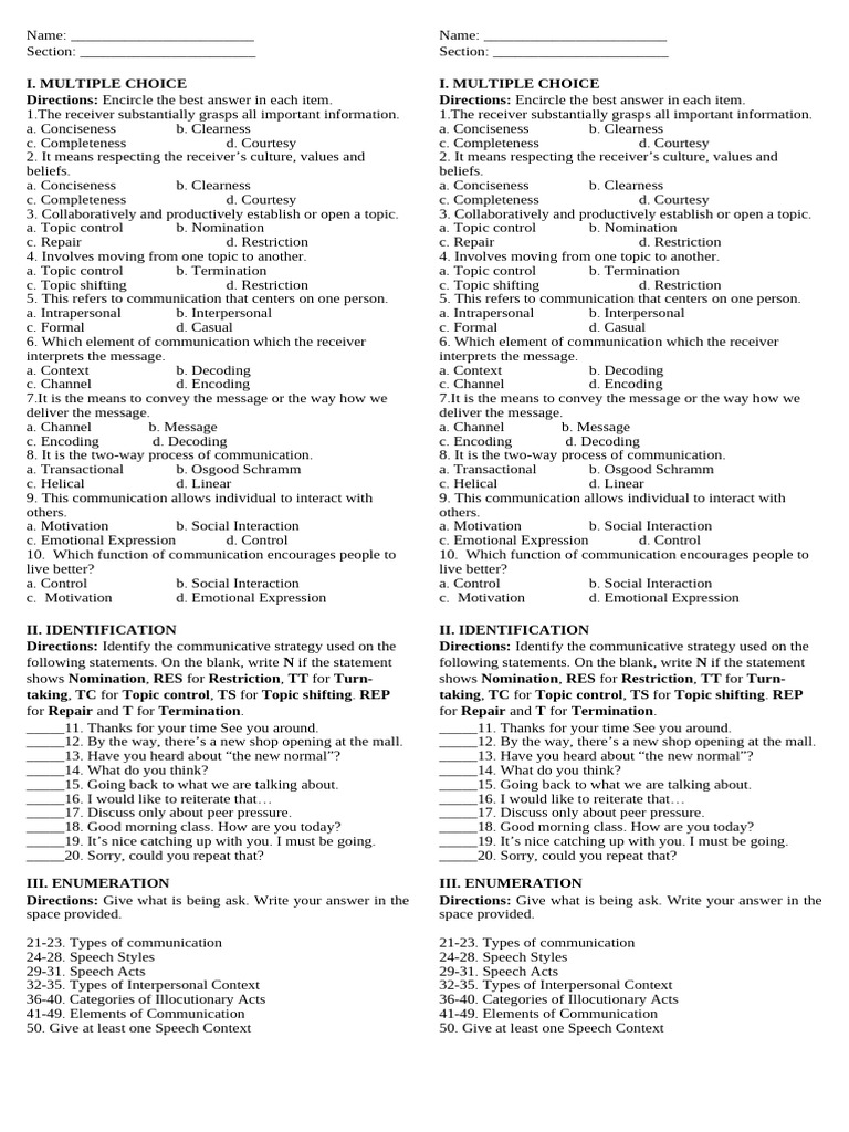 Long Quiz q2 | PDF | Communication | Human Communication