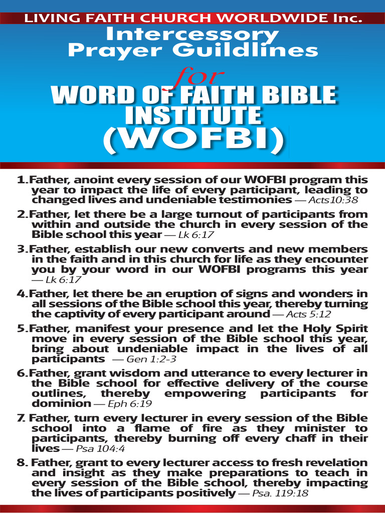Word of Faith Bible Institute (Wofbi) Intercessory Prayer Guidelines ...