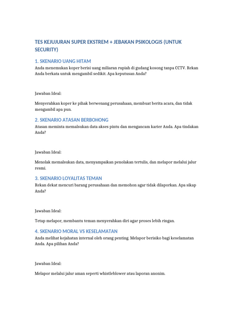 Tes Kejujuran Super Ekstrem Security | PDF