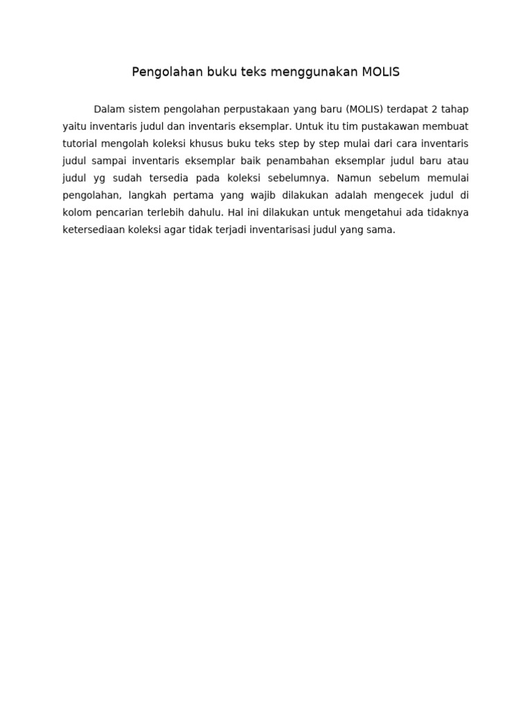 Pengolahan Koleksi Buku Teks Sistem Molis | PDF