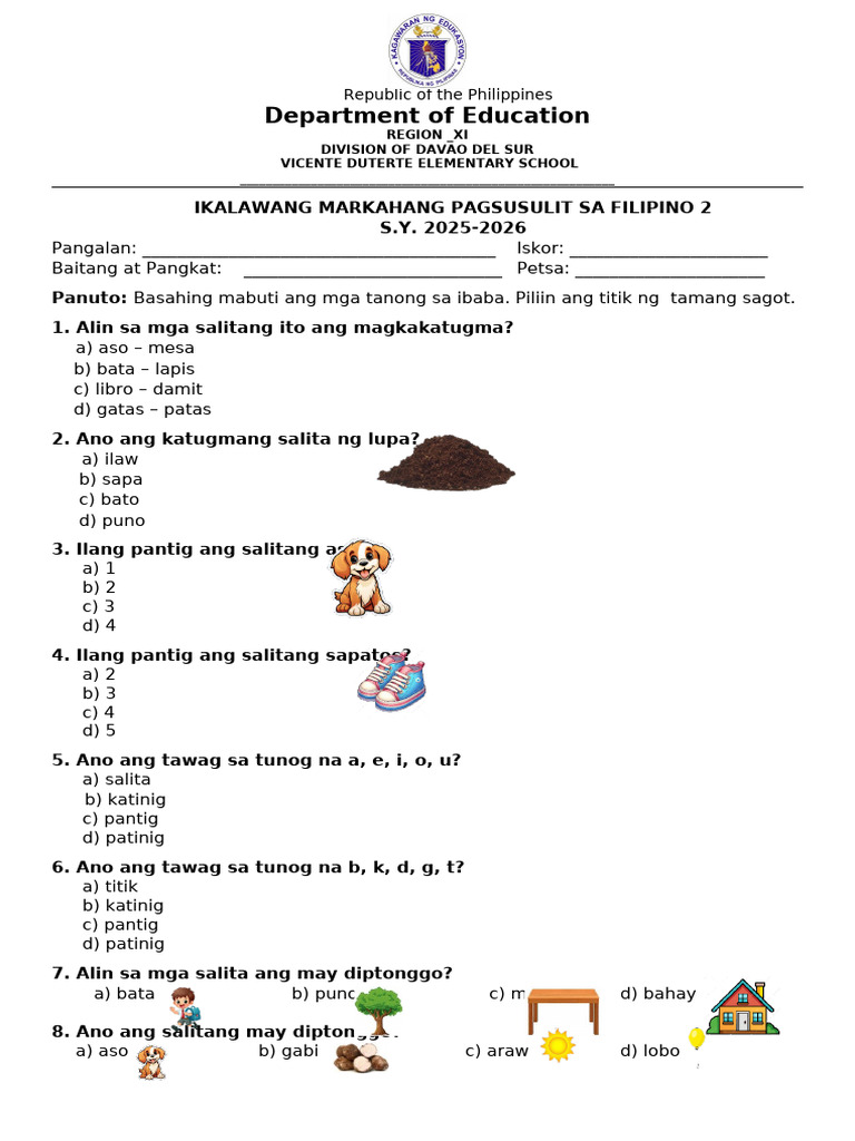 2nd Periodical Test Filipino 2 | PDF